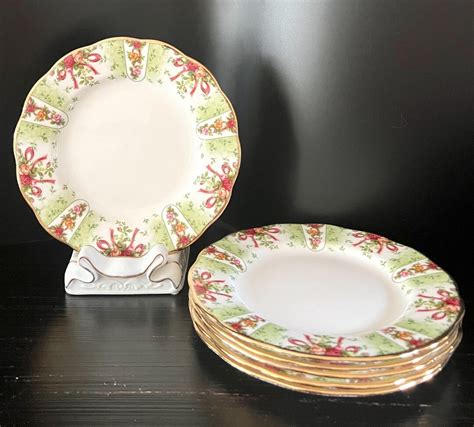 Set Of 6 Royal Albert Old Country Roses Ruby Celebration Green Damask 8