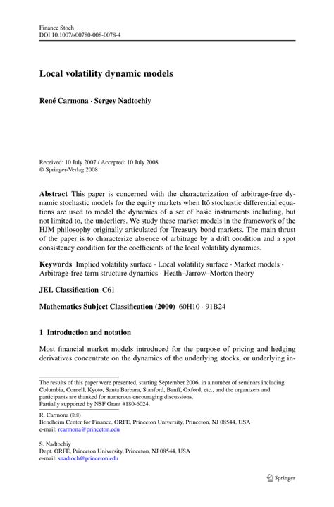 Pdf Local Volatility Dynamic Models