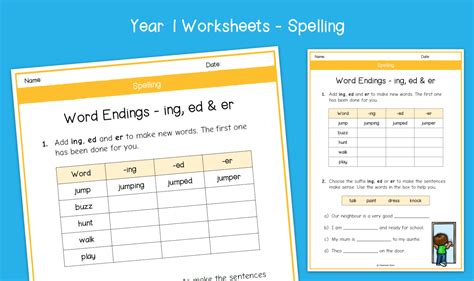 Year 1 Word Endings Ing Ed And Er Spelling Worksheets Ks1 Spelling Primary English