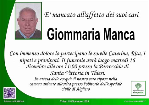 Funerali E Annunci Funebri A Thiesi Giovanni Maria Manca Funer24