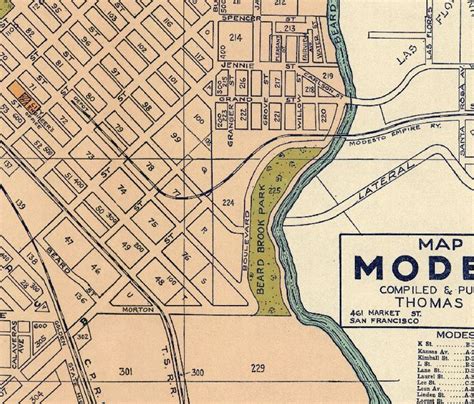 Old Map Of Modesto Vintage City Plan Restored Fine Print On Paper