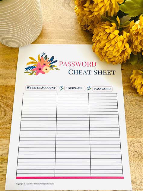 Password Cheat Sheet Printable Etsy