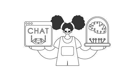 Girl Grasps Ai Mockup Portrayed In Linear Vector Illustration 29272244 Vector Art At Vecteezy