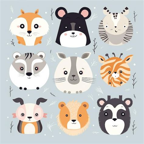 Premium Vector Hand Drawn Vector Illustration Cute Sloth Hippo Fox Penguin Deer Tiger Rabbit