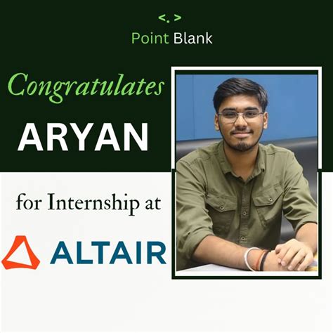 Pointblank Congratulates Aryan Pandey For Securing An Internship At Altair 👨‍💻 Point Blank