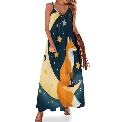 Fox On Crescent Moon Fine Art Sleeveless Dress Summer Dress Woman 2025