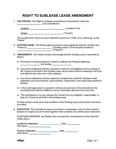 Free Right To Sublease Lease Amendment Form Pdf Word