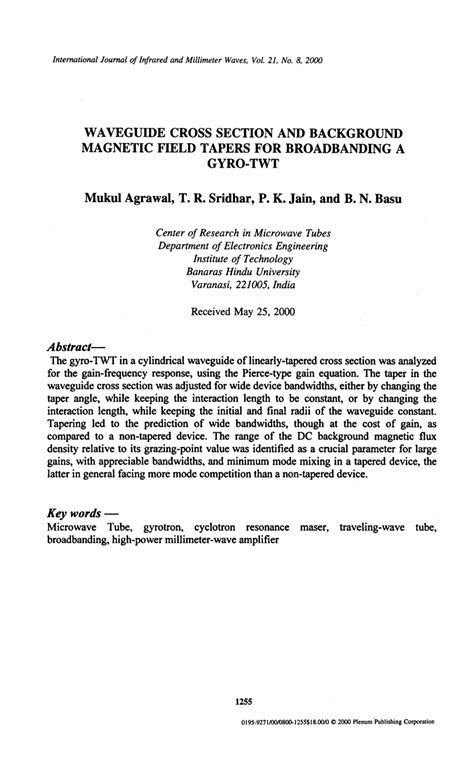 Pdf Waveguide Cross Section And Background Magnetic Field Tapers For
