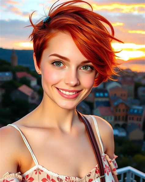 A Fiery Redhead A Pixie Cut Her Free Ai Photo Generator Starryai