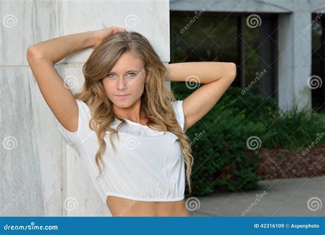 Beautiful Young Woman Posing In White Top Stock Image Image Of