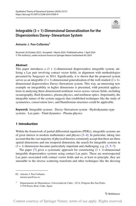 Integrable 3 1 Dimensional Generalization For The Dispersionless