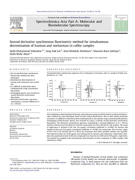 Pdf Second Derivative Synchronous Fluorimetric Method For