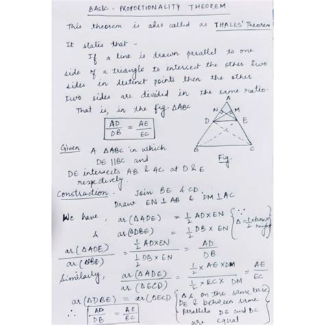 Basic Proportionality Theorem Mathematics Theorems Class