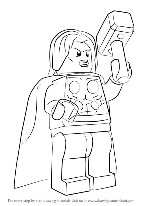 Learn How To Draw Lego Thor Lego Step By Step Drawing Tutorials Avengers Coloring Marvel