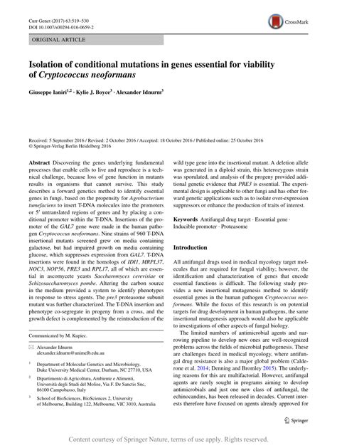 isolation of conditional mutations in genes essential for viability of cryptococcus neoformans