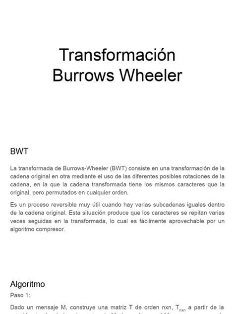 burrows wheeler transform pdf matriz matemáticas matemáticas
