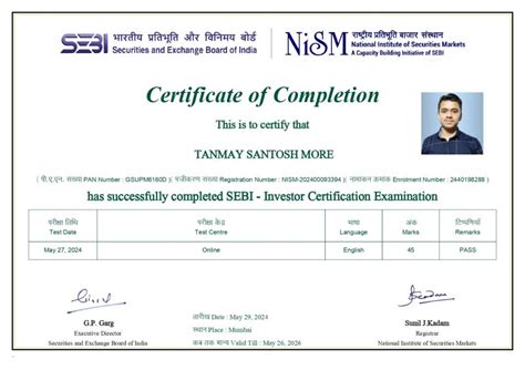 Tanmay More On Linkedin Excited To Share That I Recently Gave Sebi Investor Certification