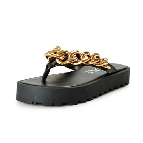 Versace Womens Black And Gold Leather Sandals Flip Flops Shoes Gold
