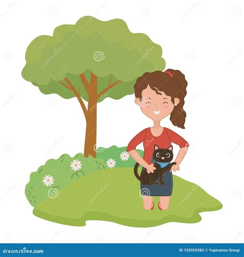 Girl With Cat Cartoon Design Stock Vector Illustration Of Cartoon