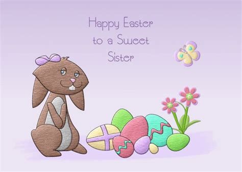 Happy Easter Sister Cute Rabbit Easter Eggs And Flowers Card Ad