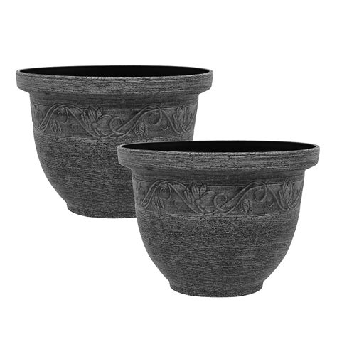 Simpa 2pc Rustic Grey Kingscliffe Plastic Planters 30cm Dia