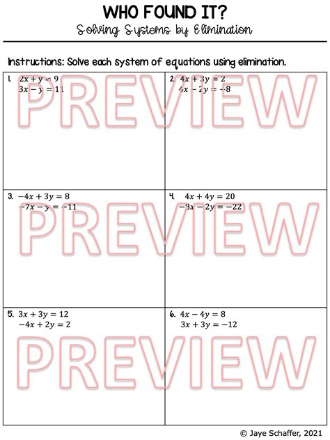 Solving Systems Of Equations By Elimination Clue Mini Mystery Activity Made By Teachers
