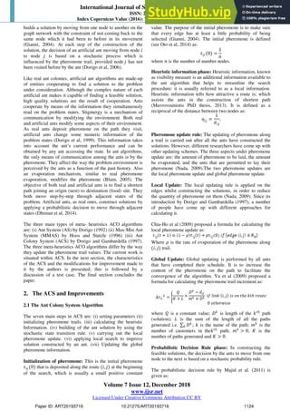 An Improved Ant Colony System Algorithm For Solving Shortest Path Network Problems Pdf