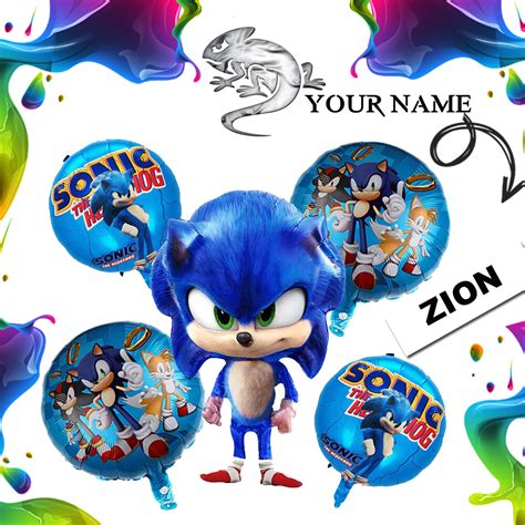 Sonic 5pc Foil Balloon Set Name Sticker Personalized Ts