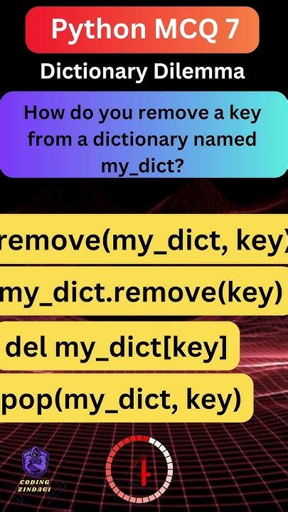 7 Python Mcq Dictionary Pythondictionary Remove Element Youtube
