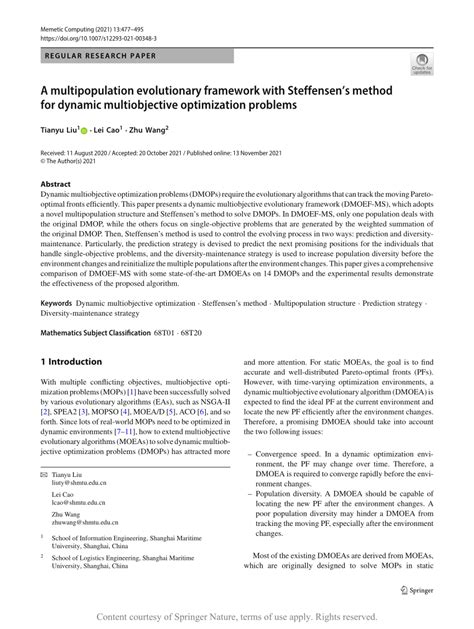 Pdf A Multipopulation Evolutionary Framework With Steffensens Method