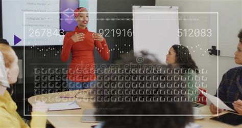 Presenter Spreading Hands At Meeting Start Introducing Data Overlays