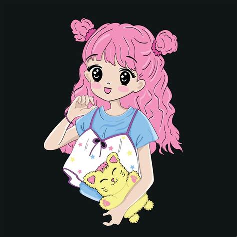 تصویر انیمه کاوائی دختر سبزه با هدفون با گوش گربه ای 1673109