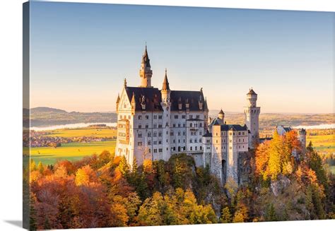 Neuschwanstein Castle In Autumn At Sunset Europe Bavaria Germany