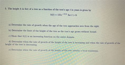 solved 5 the height h in feet of a tree as a function of