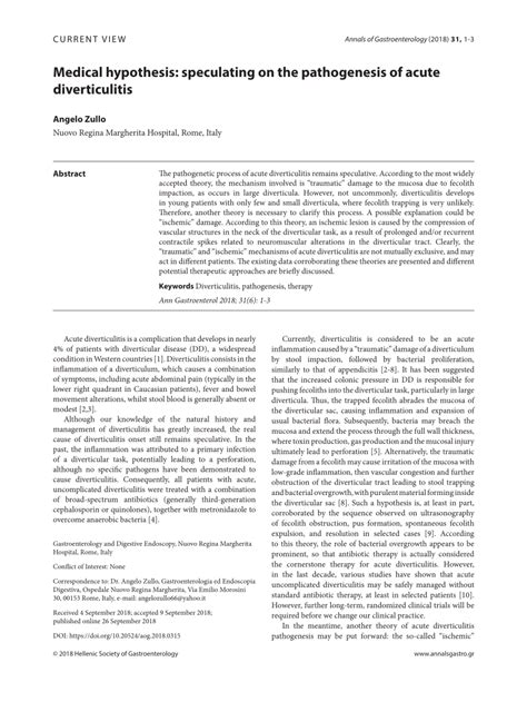 Pdf Medical Hypothesis Speculating On The Pathogenesis Of Acute