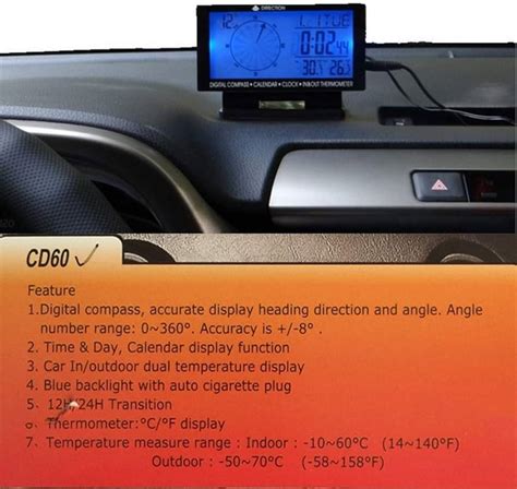 Auto Thermometer Compass Auto Compass Multifunctional Car Auto Vehicle