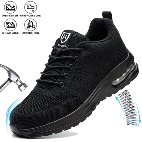 Nasogetch Steel Toe Work Shoes Lightweight Slip Resistant Puncture Proof Breathable