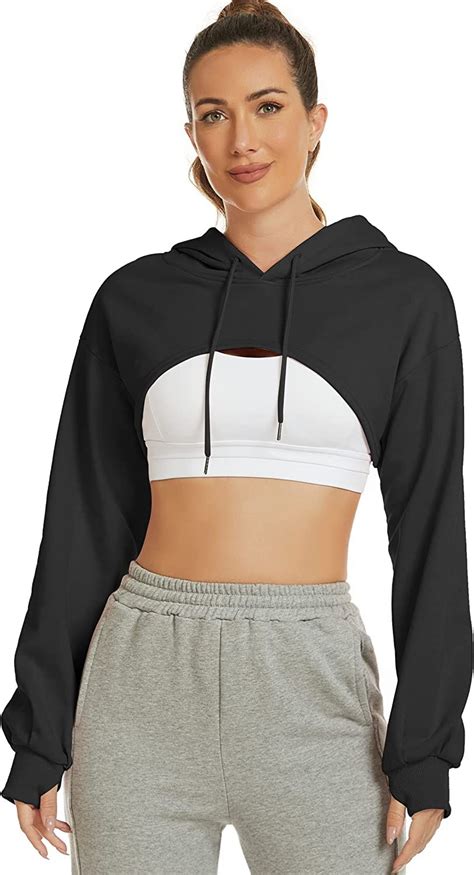 Flygo Crop Top Hoodies For Women Long Sleeve Pullover Super Cropped