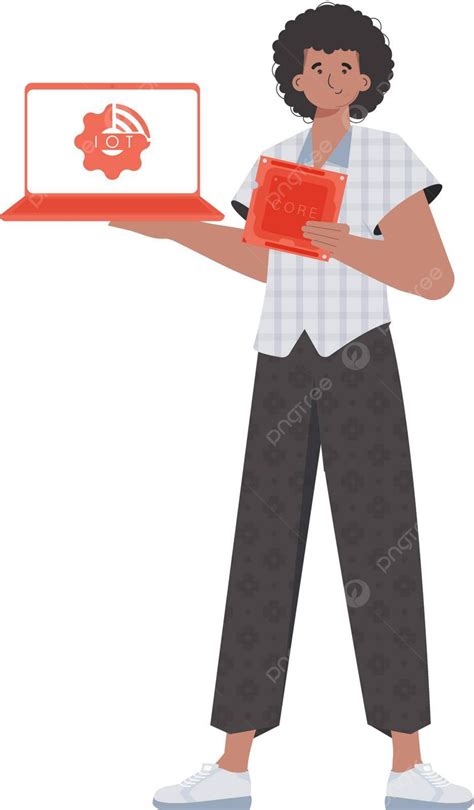 Man With Laptop And Processor Chip Iot Concept Vector Vector Artificial Intelligence Science