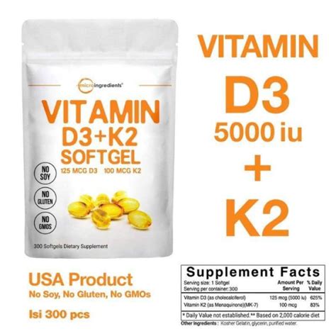 Jual Micro Ingredient Vitamin D3k2 5000iu 300 Softgels Di Seller
