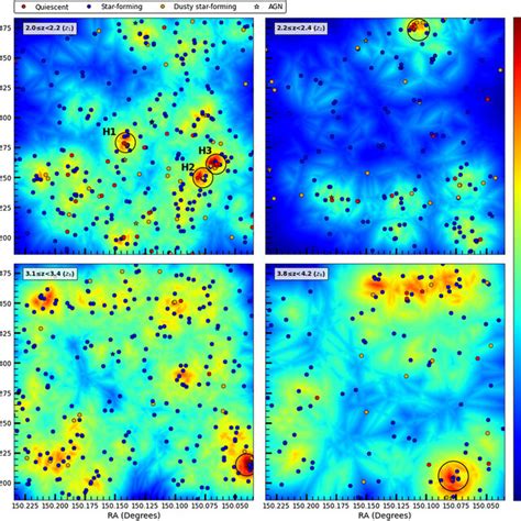 projected surface density maps of cosmos redshift slices 2 0 ≤ z