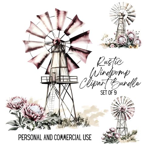 Rustic Windpomp Clipart Png Farmhouse Floral Watercolor Bundle