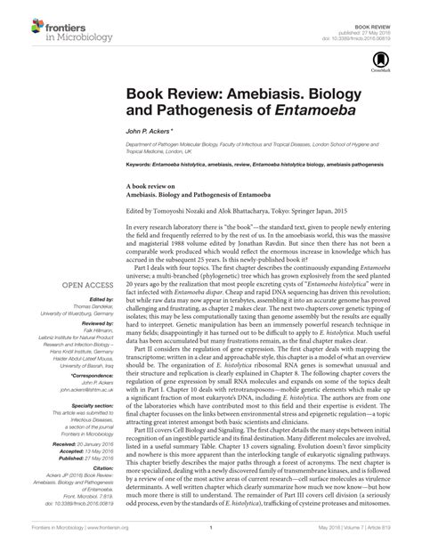 Pdf Book Review Amebiasis Biology And Pathogenesis Of Entamoeba