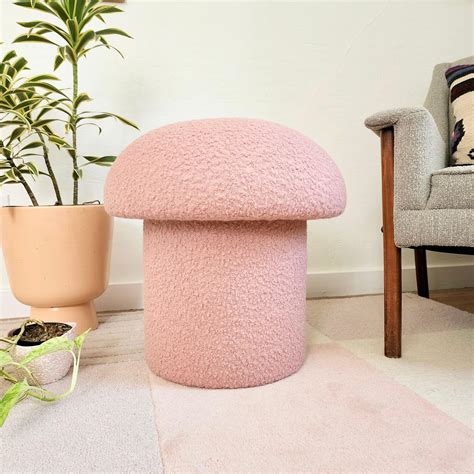 Mushroom Ottoman In Blush Pink Boucle At 1stdibs Pink Mushroom Otoman