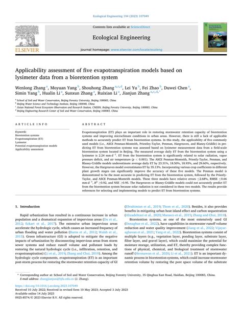 Pdf Applicability Assessment Of Five Evapotranspiration Models Based
