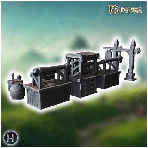 🏮 Market Stalls With Crates Barrels Lantern Posts Wooden Counters
