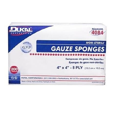 Dukal Gauze Sponge Cotton 8 Ply 4 X 4 Inch Box Of 200