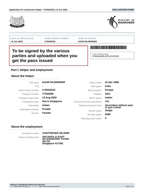 Declaration Form Updated Pdf Domestic Worker Passport