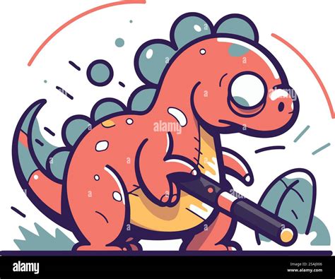Cute Dinosaur With A Baseball Bat Vector Illustration In Cartoon Style