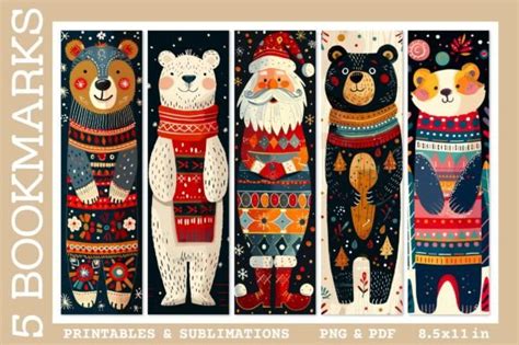 Christmas Bear Bookmarks Winter Folk Art Graphic By Sany O · Creative